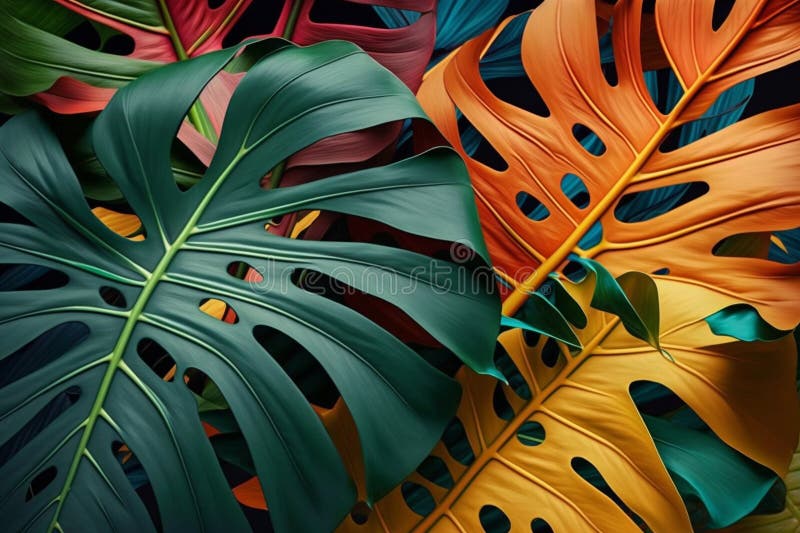 Background with Monstera Plants Stock Illustration - Illustration of ...