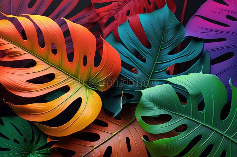 Background with Monstera Plants Stock Illustration - Illustration of ...