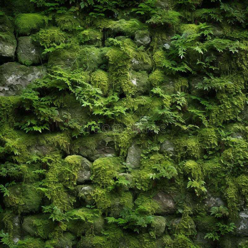 Background of a Moss-covered Wall Stock Illustration - Illustration of ...