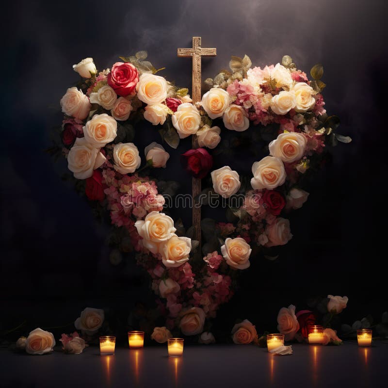 A Beautiful Background for a Mourning Card with a Cross and Roses ...