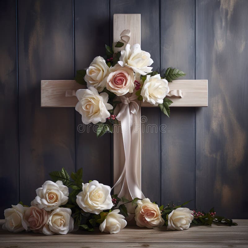 A Beautiful Background for a Mourning Card with a Cross and Roses ...