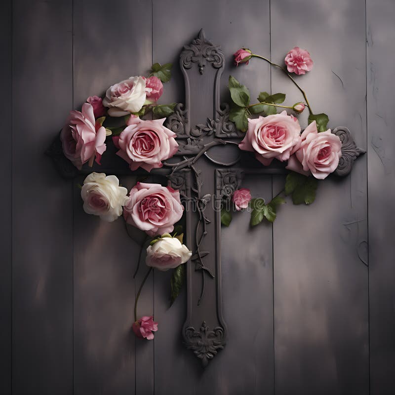 A Beautiful Background for a Mourning Card with a Cross and Roses ...