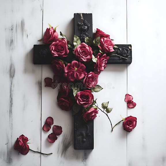 A Beautiful Background for a Mourning Card with a Cross and Roses ...