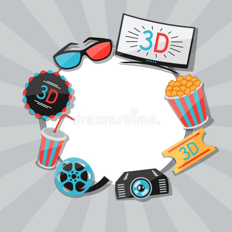 Set of Movie Elements and Cinema Objects in Cartoon Style Stock Vector ...