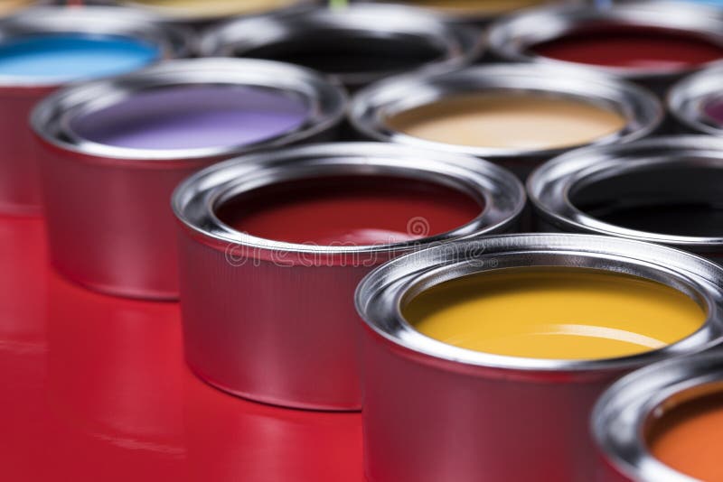 Background from Multi Color Cans of Paint Stock Image - Image of bucket ...