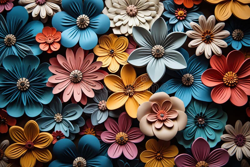 Background of Multi-colored Flowers Cut Out of Paper. Generated by ...