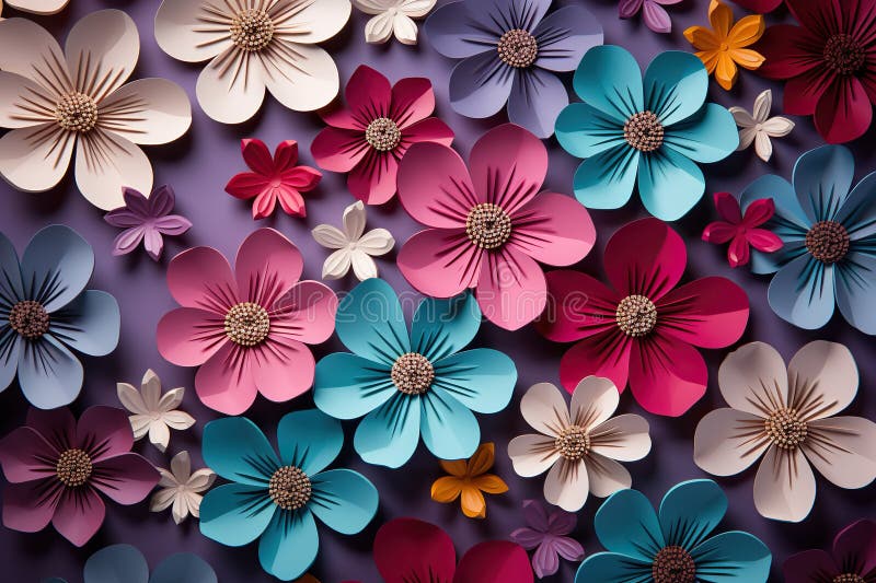 Background of Multi-colored Flowers Cut Out of Paper. Generated by ...