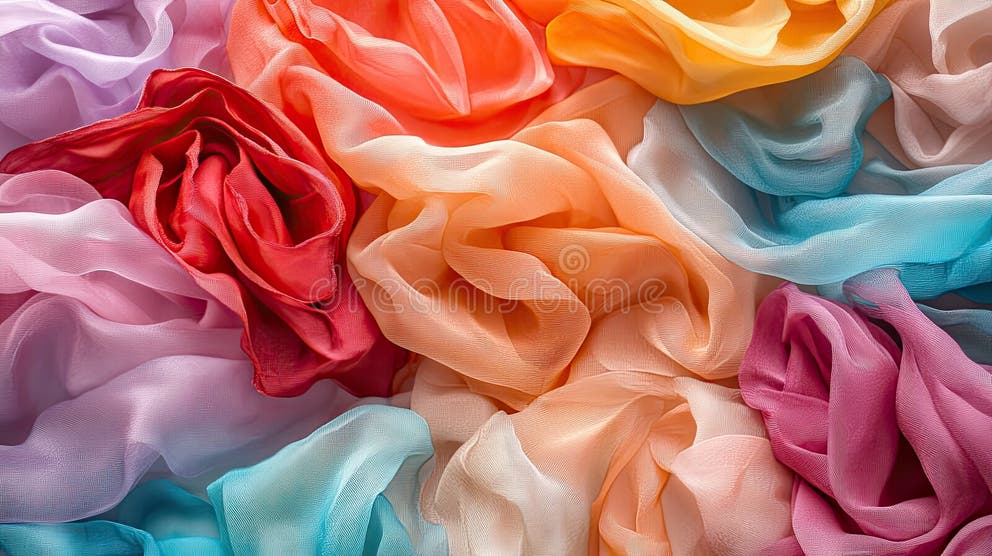 Background of Multi-colored Silk Fabrics in Pastel Colors. Stock Image ...