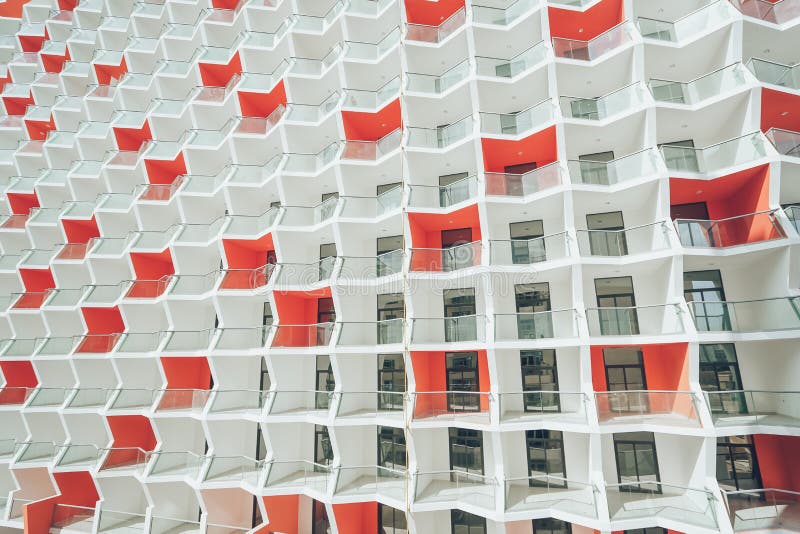 Lot of Windows on White and Red Building Stock Image - Image of open ...