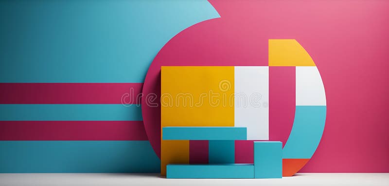 Background, with Multi-level Wall of Color Blocks, Contrast Color Zone ...