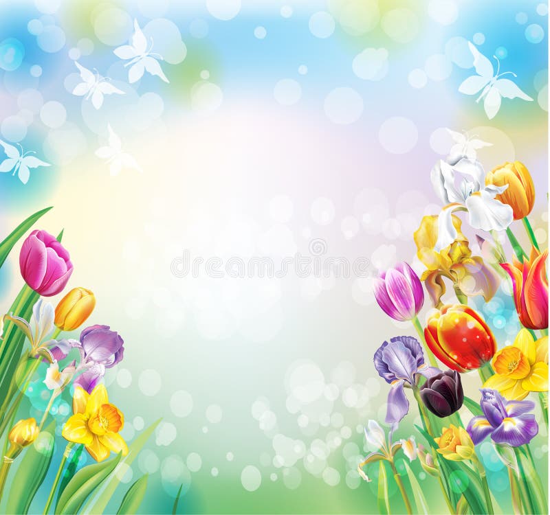 Background with Multicolor Spring Flowers Stock Vector - Illustration ...