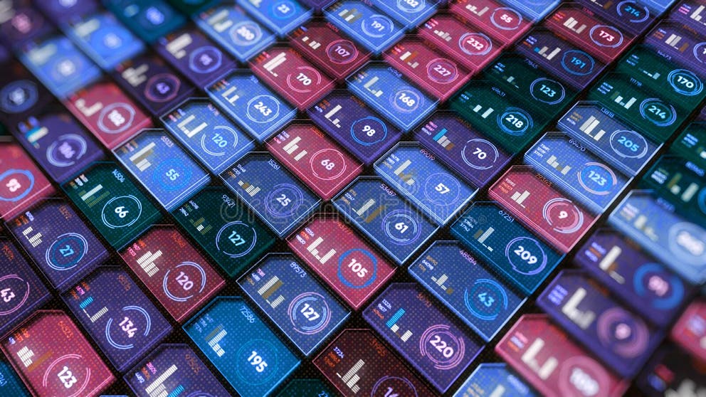 Background of Multicolored Cells with Digital Information. Animation ...