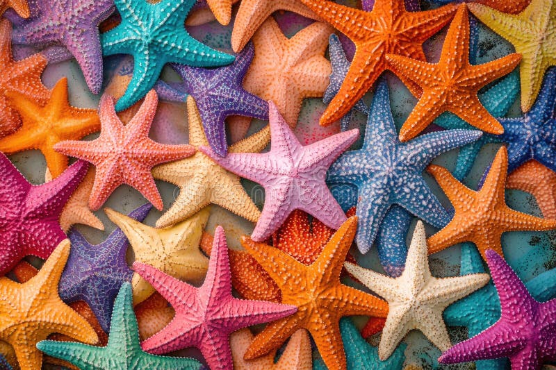 A Background of Multicolored Starfish Viewed from Above Stock ...