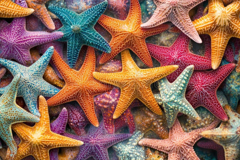 A Background of Multicolored Starfish Viewed from Above Stock ...