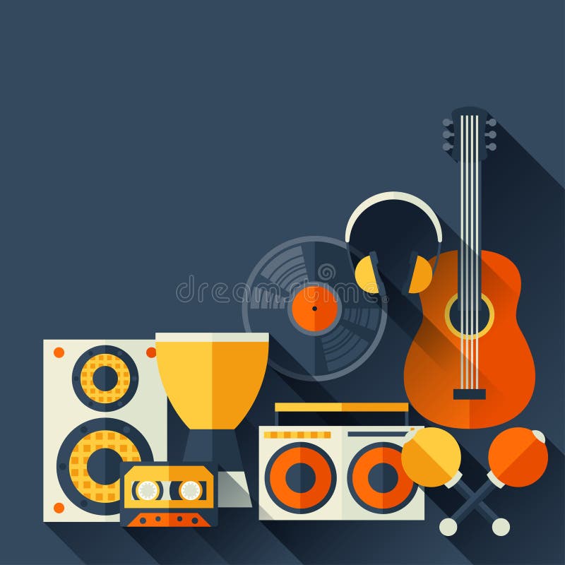 Background with Musical Instruments in Flat Design Stock Vector ...