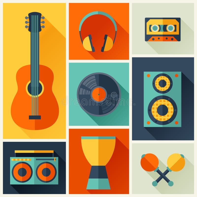 Background with Musical Instruments in Flat Design Stock Vector ...