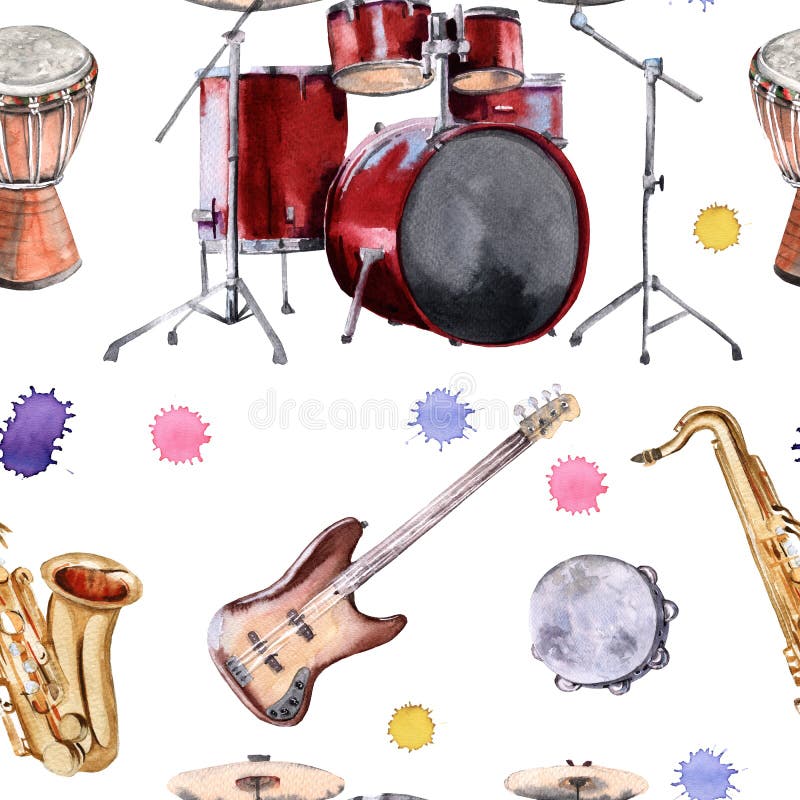 Background Musical Instruments. Seamless Pattern Stock Illustration ...