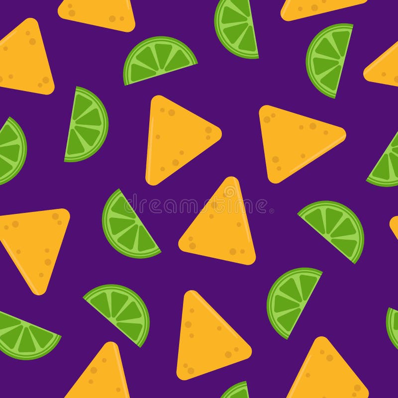 Background with Nacho, Slice of Lime on Purple- Seamless Pattern ...