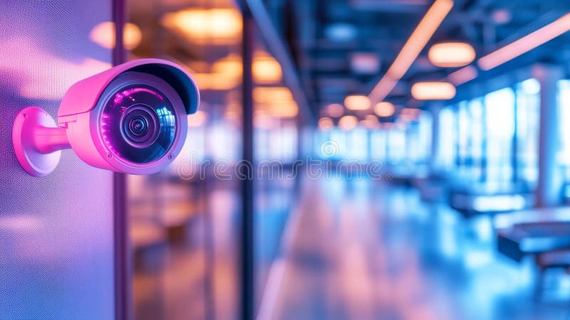 Background of Neon Blurred CCTV Surveillance Camera in Building Stock ...