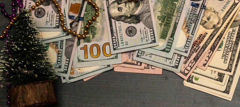 Background New Year. Money Under the Christmas Tree Stock Image - Image ...