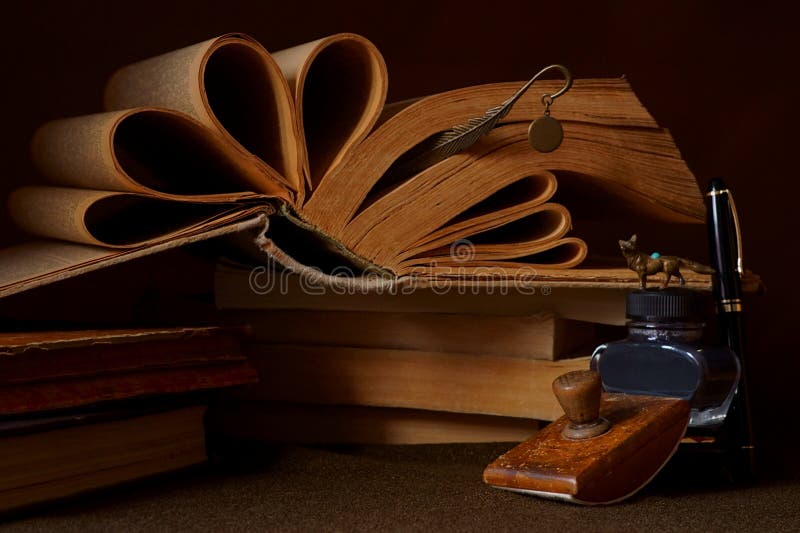 Background with Objects, Books and Writing Objects Stock Image - Image ...