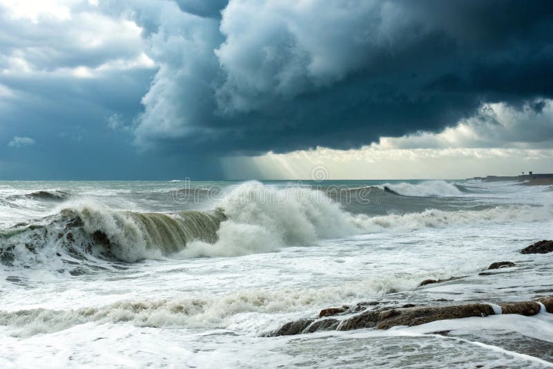 Background Ocean Storm with Waves and Clouds Stock Illustration ...