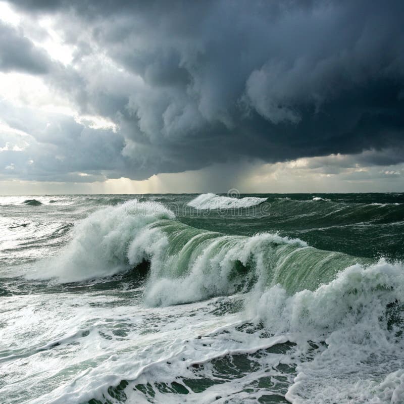 Background Ocean Storm with Waves and Clouds Stock Illustration ...