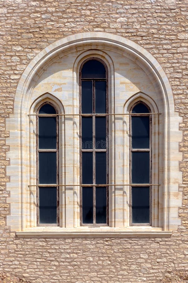The Background Old Beige Stony Wall with Marble Window Stock Photo ...