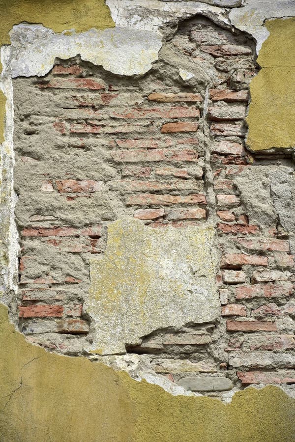 Background of Old Brick Wall with Collapsed Plaster. Texture of Shabby ...