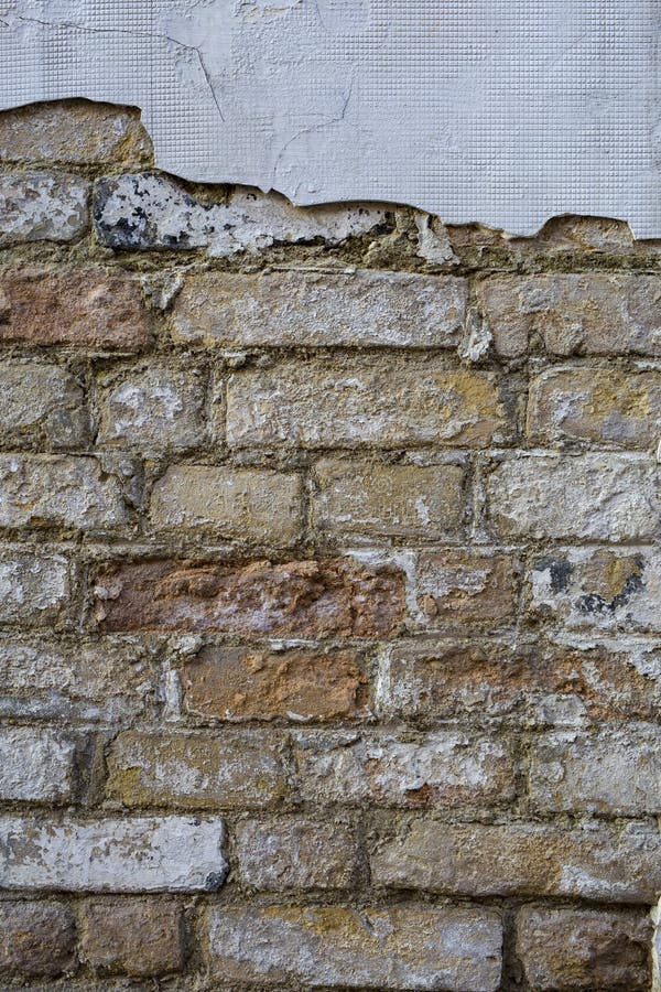 Background of Old Brick Wall with Falling Off White Paint. Old Vintage ...