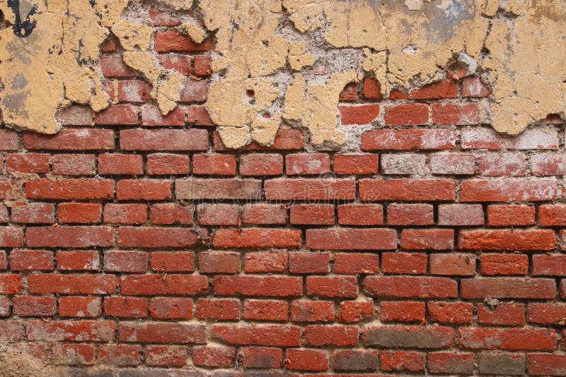 Background of Old Brick Wall with Peeling Plaster Stock Photo - Image ...