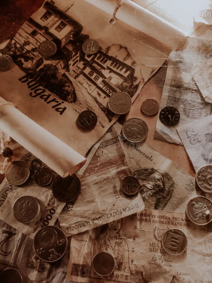 Background of Old Coins. Paper with a Pattern Studded with Old Coins ...