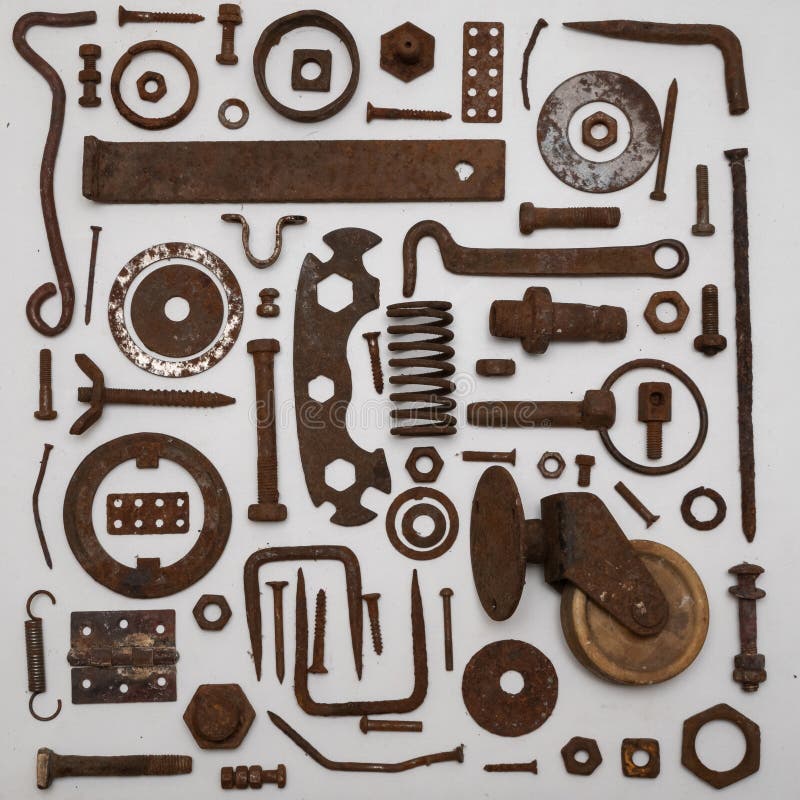 Background from Old Rusty Bolts, Screws, Nuts, Brackets, Various Metal ...