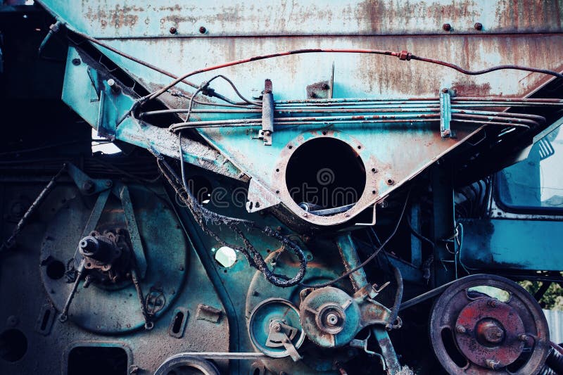 Background with Old Rusty Machinery Details Stock Image - Image of blue ...