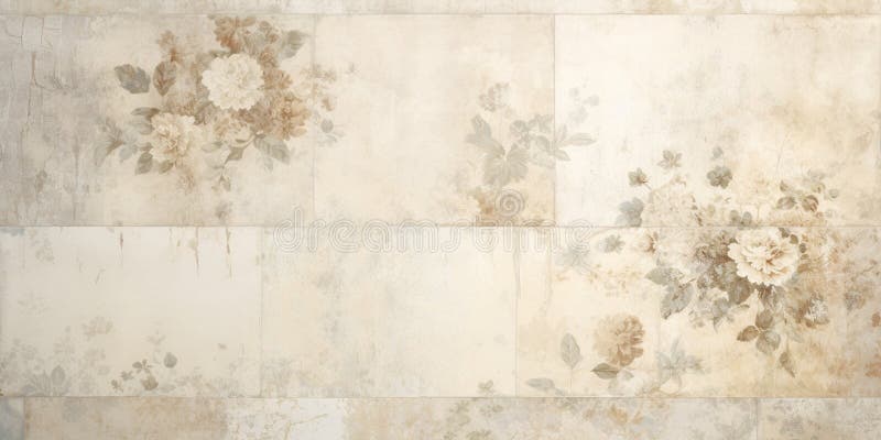 Background,old Worn Wall,patchwork Tile with Floral Pattern,beige-gray ...