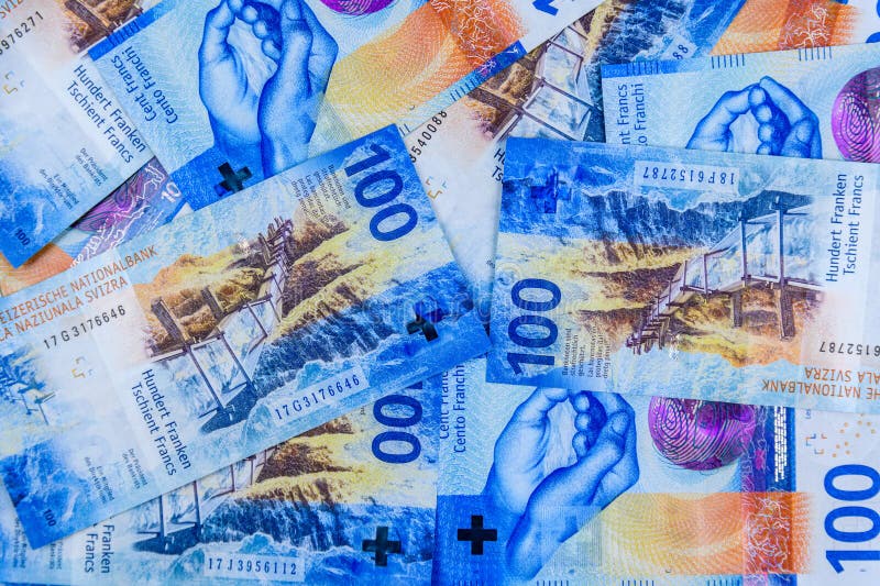 Background of the One Hundred Francs Banknotes. Swiss Money Stock Image ...