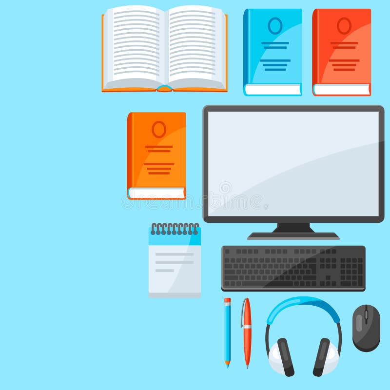 Background with Online Studying at Home Items. Distance Education Stock ...