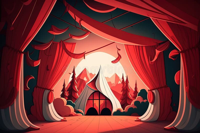 Background of Open Curtains in a Glamping Tent Stock Illustration ...