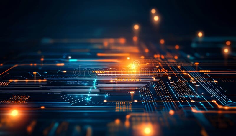 Background in Orange and Blue Technology/circuit Board in Orange and ...