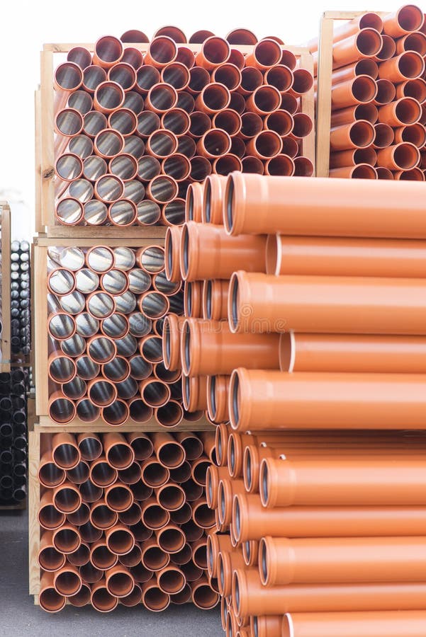 Background of Orange Plastic Sewage Pipes Used at the Building Site ...