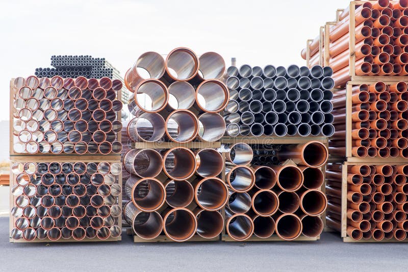 Background of Orange Plastic Sewage Pipes Used at the Building Site ...