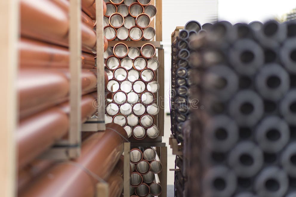 Background of Orange Plastic Sewage Pipes Used at the Building Site ...