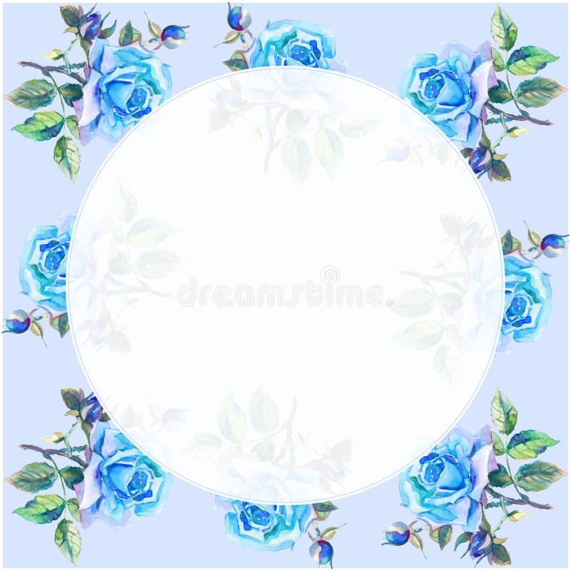 Background with Original Blue Watercolor Roses. Stock Illustration ...