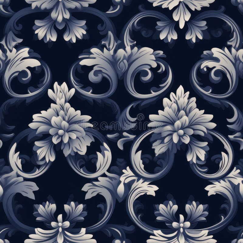 Background of Ornate Victorian Damask Pattern on Blue Background ...