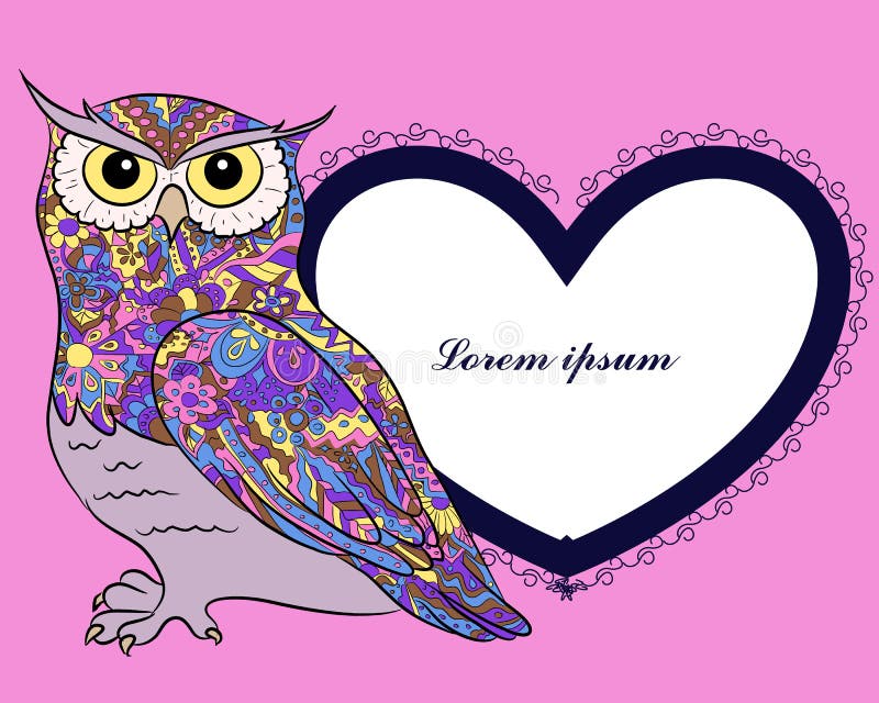 Background with Owl and Heart Shape Banner Stock Illustration ...