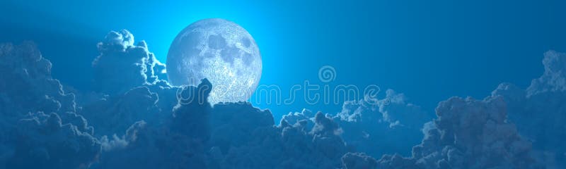 Backdrop - Panoramic Large Clouds and Moon . Design Nature 3D Rendering ...