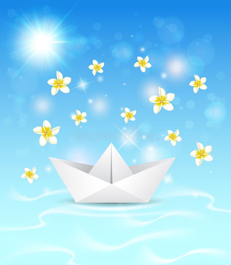 Background with Paper Boat and Flowers Stock Vector - Illustration of ...