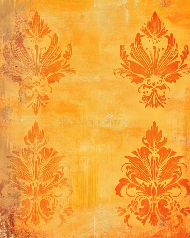 Vintage Orange Damask Pattern Background Stock Illustration ...