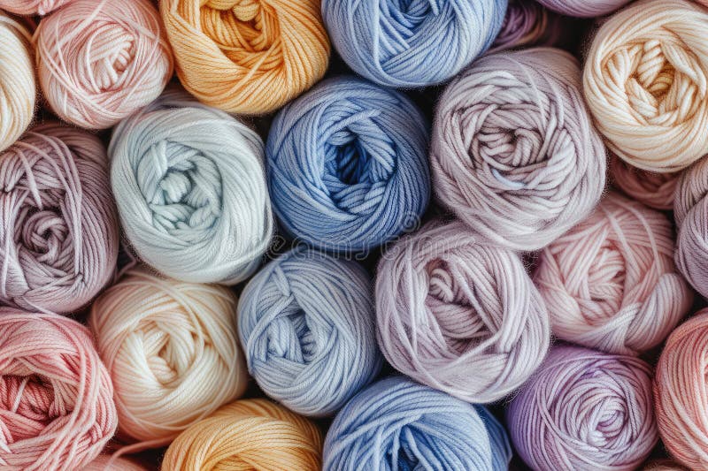 Background from Pastel Colored Yarn. Balls of Thread Close-up Stock ...
