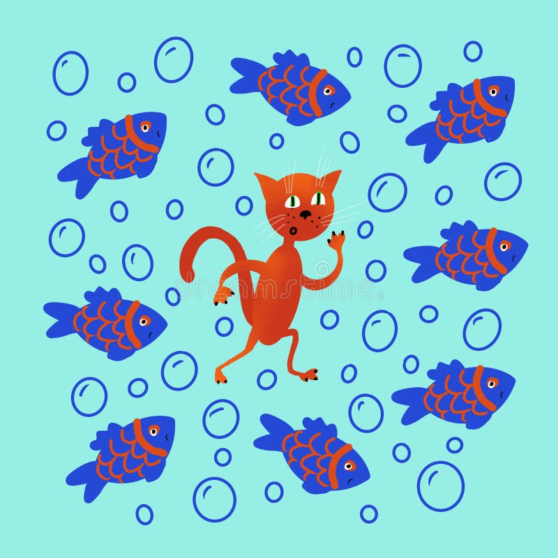 Background Pattern with Cats and Fishes Illustration Stock Illustration ...